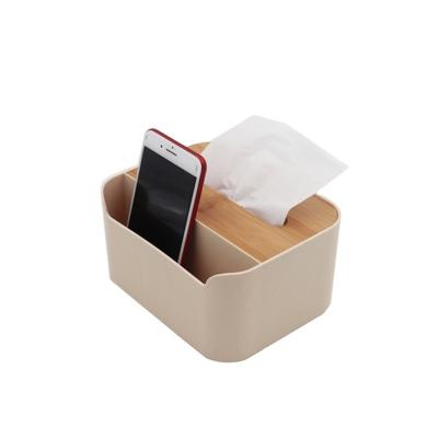 China Direct Napkin Holder Table Organizer with Cubicle Plastic Tissue Box and Bamboo Lid for sale