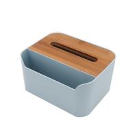 China Direct Napkin Holder Table Organizer with Cubicle Plastic Tissue Box and Bamboo Lid for sale