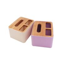 China Direct Napkin Holder Table Organizer with Cubicle Plastic Tissue Box and Bamboo Lid for sale