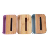 China Direct Napkin Holder Table Organizer with Cubicle Plastic Tissue Box and Bamboo Lid for sale