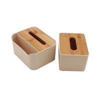 China Direct Napkin Holder Table Organizer with Cubicle Plastic Tissue Box and Bamboo Lid for sale