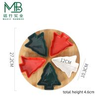 China Christmas Special Rotating Ceramic Snack Tray With Bamboo Base for sale