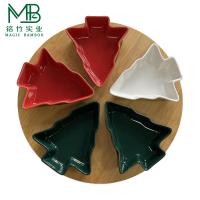China Christmas Special Rotating Ceramic Snack Tray With Bamboo Base for sale