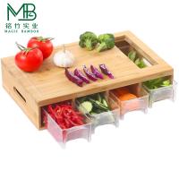 China Wholesale Eco-Friendly Bamboo Cutting Board With 4 Trays For Apartment Kitchen for sale