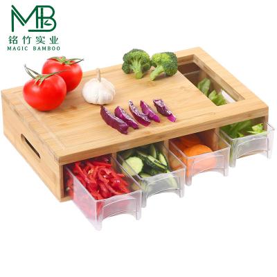 China Wholesale Eco-Friendly Bamboo Cutting Board With 4 Trays For Apartment Kitchen for sale