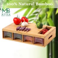 China Wholesale Eco-Friendly Bamboo Cutting Board With 4 Trays For Apartment Kitchen for sale