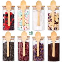 China Wholesale 10 OZ Small Glass Jars set For Tea Coffee Beans Candy With Bamboo Lids And Spoons for sale