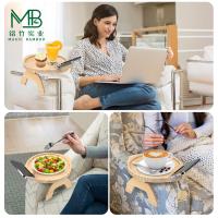 China Custom Bamboo Sofa Arm Tray With 360° Rotatable Phone Holder For Living Room for sale