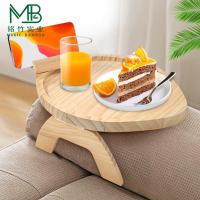 China Custom Bamboo Sofa Arm Tray With 360° Rotatable Phone Holder For Living Room for sale