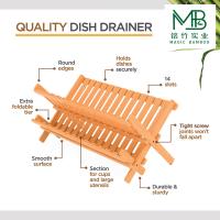 China Bamboo 2-Layer Foldable Dish Storage Rack For Kitchen Countertops for sale