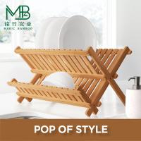 China Bamboo 2-Layer Foldable Dish Storage Rack For Kitchen Countertops for sale