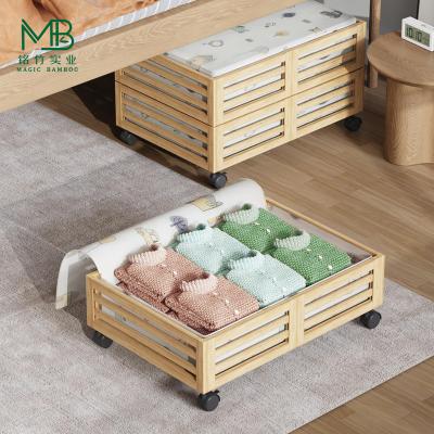 China Bamboo Under Bed Clothes Storage Box With Wheels And Dust Bag For Home Bedroom for sale