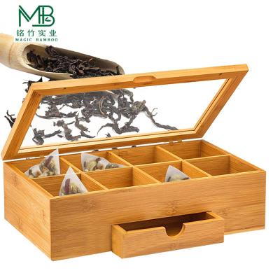 China Bamboo Multi-Compartment Organizer With Clear Side Drawer Cover For Kitchen for sale