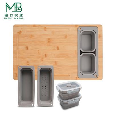 China Bamboo Kitchen Cutting Board With Built-In Sink And Storage Box for sale