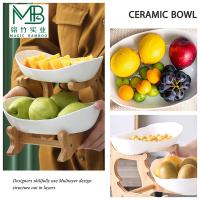 China Multi-Layer Bamboo Ceramic Fruit Bowl Rack For Restaurant Storage for sale