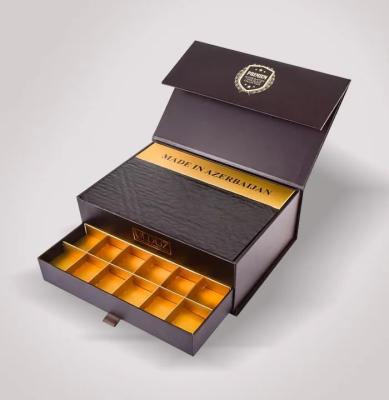 China Nine Grids Chocolate Rigid Cardboard Box Food Grade Multi Grid Drawer Storage Box for sale