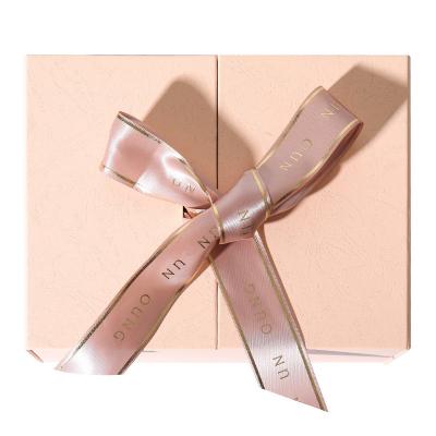 China 4C 6C Full Color Rigid Cardboard Box Pink Cosmetc Gift Box With Ribbon for sale
