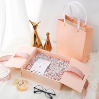 China 4C 6C Full Color Rigid Cardboard Box Pink Cosmetc Gift Box With Ribbon for sale