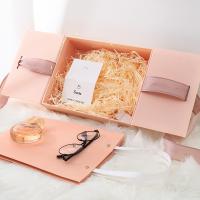 China 4C 6C Full Color Rigid Cardboard Box Pink Cosmetc Gift Box With Ribbon for sale