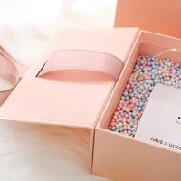 China 4C 6C Full Color Rigid Cardboard Box Pink Cosmetc Gift Box With Ribbon for sale