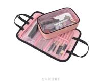 China Black Pink Waterproof Cosmetic Bag Foldable Clear Plastic Toiletry Bag Makeup for sale