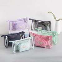 China 3 Piece Transparent Toiletry Bag Set Polyester 300D Clear Cosmetic Bags for Travel 24cm for sale