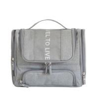 China Gray Hanging Toiletry Bag Makeup Organizer Travel Kit with Hook 2 Zippered Pockets for sale