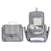 China Gray Hanging Toiletry Bag Makeup Organizer Travel Kit with Hook 2 Zippered Pockets for sale