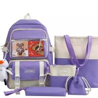 China OEM 1.35 Inch Girls School Bag Set 5 in 1 Large Capacity Backpack with Sling and Pencil Bag for sale