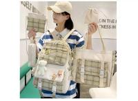 China 42cm Student School Backpack Sets Lovely Grid Printing 5 Pieces Backpack for sale