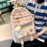 China 42cm Student School Backpack Sets Lovely Grid Printing 5 Pieces Backpack for sale