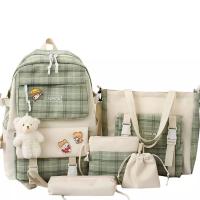 China 42cm Student School Backpack Sets Lovely Grid Printing 5 Pieces Backpack for sale
