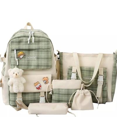 China 42cm Student School Backpack Sets Lovely Grid Printing 5 Pieces Backpack for sale
