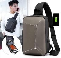 China Waterproof PU Sling Crossbody Bag 32x20x8 cm with USB Charging Port BSCI for sale