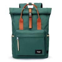 China Green 42cm Travel Laptop Backpack Expandable Roll Top Backpack Oxford OEM for sale
