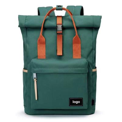 China Green 42cm Travel Laptop Backpack Expandable Roll Top Backpack Oxford OEM for sale