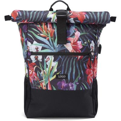 China Recycled Waterproof Roll Top Backpack 17.7 Inch Casual Roll Top Travel Backpack for sale