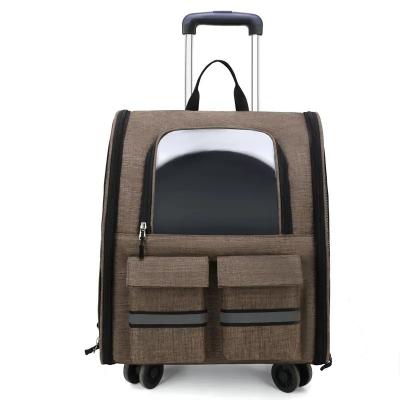 China Pet Carrier Backpack with Wheels 36x28x41cm Oxford Fabric Travel Trolley for Dogs Cats for sale