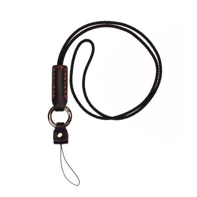 China OEM Universal Phone Lanyard Strap Adjustable Leather Neck Phone Strap With Patch Metal for sale