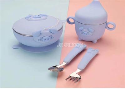 China Pig Shape Pink Silicone Baby Feeding Set , Silicone Plates And Bowls FDA Approved for sale
