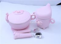 China Pig Shape Pink Silicone Baby Feeding Set , Silicone Plates And Bowls FDA Approved for sale