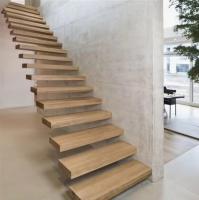 China Modern Design Customized Floating Wooden Staircase with Safety Glass Railing for sale