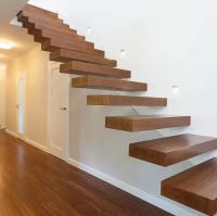 China Modern Design Customized Floating Wooden Staircase with Safety Glass Railing for sale