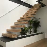 China Modern Design Customized Floating Wooden Staircase with Safety Glass Railing for sale