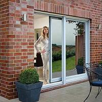 China Frosted Glass White Aluminum Sliding Door with Dust Resistant Anodized Finishes for sale