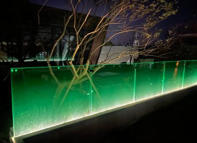 China 12mm Environmental Protection Frameless Glass Balcony Railing with LED Light and Stable Structure for sale