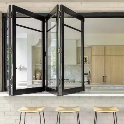 China Vertical Aluminum Folding Window with 1.4mm Frame Thickness High Energy Efficiency and Customized Glass for sale
