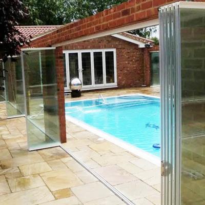 China Aluminium Sliding Bi Fold Transparent 5+5mm Tempered Laminated Glass Doors For Partition Balcony for sale