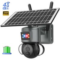 China 4G Weatherproof Glass Solar Panel Camera Outdoor With Blue Red Light Alarm for sale