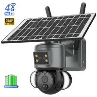 China 4G Weatherproof Glass Solar Panel Camera Outdoor With Blue Red Light Alarm for sale